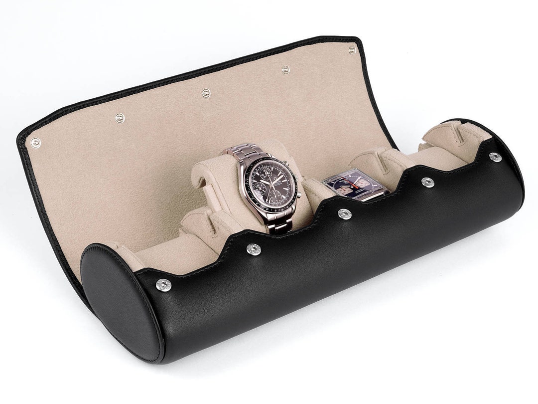Leather Watch Roll for 4 Watches - Color: BLACK - Etsy