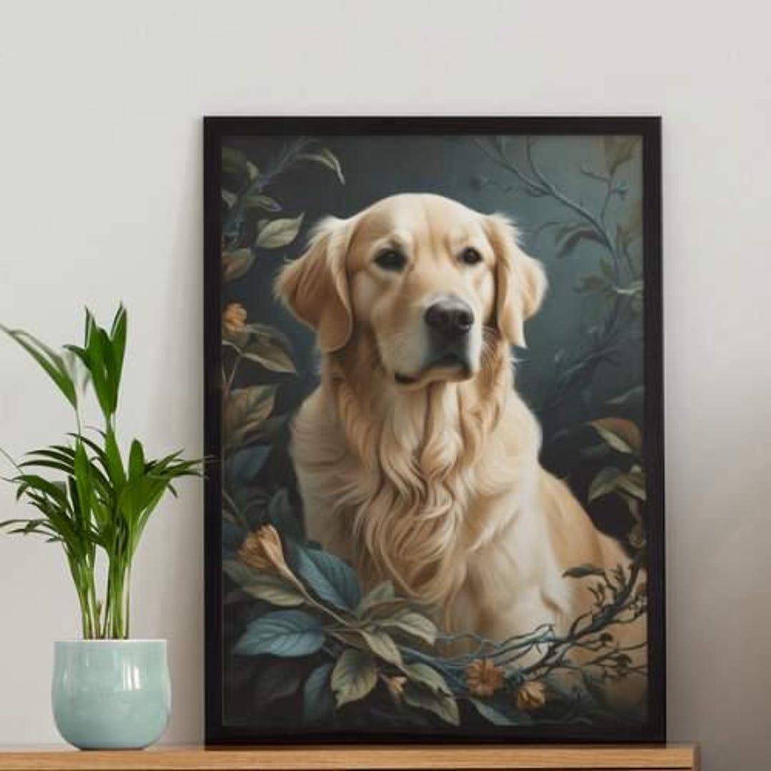 Golden Retriever Digital Art Download - Dog Portrait for Pet Lovers ...