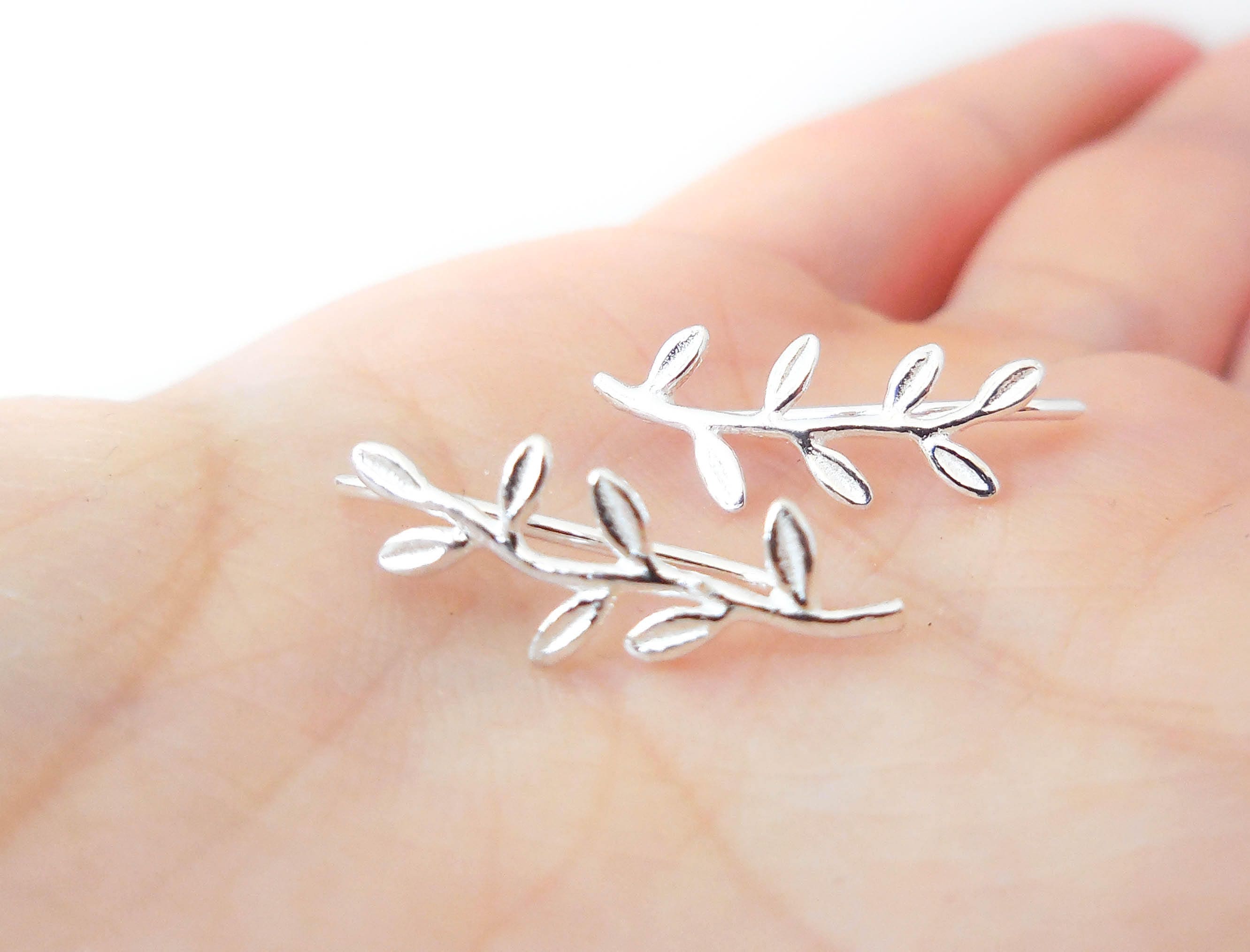 925 Sterling Silver Leaf Ear Pins Ear Crawlers Ear Pins Ear - Etsy