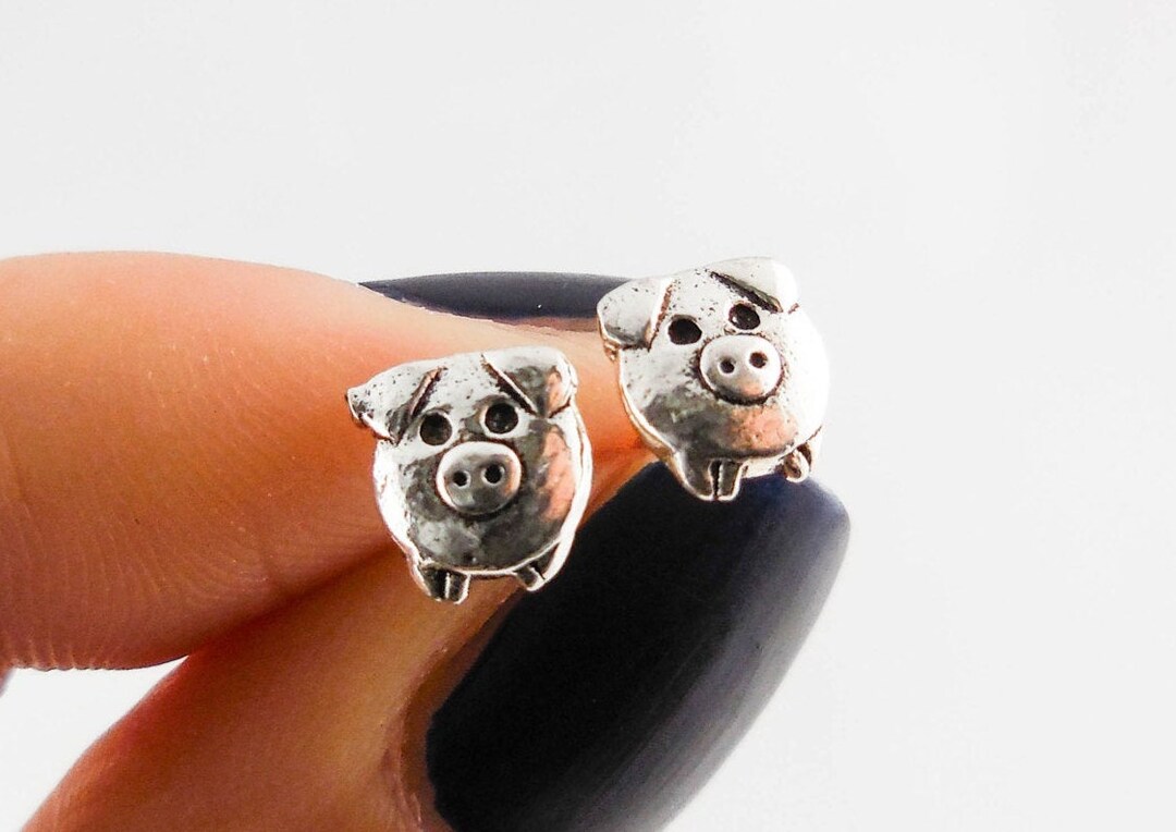 925 Sterling Silver Pig Stud Earrings, Pig Stud, Pig Earrings, Pig ...