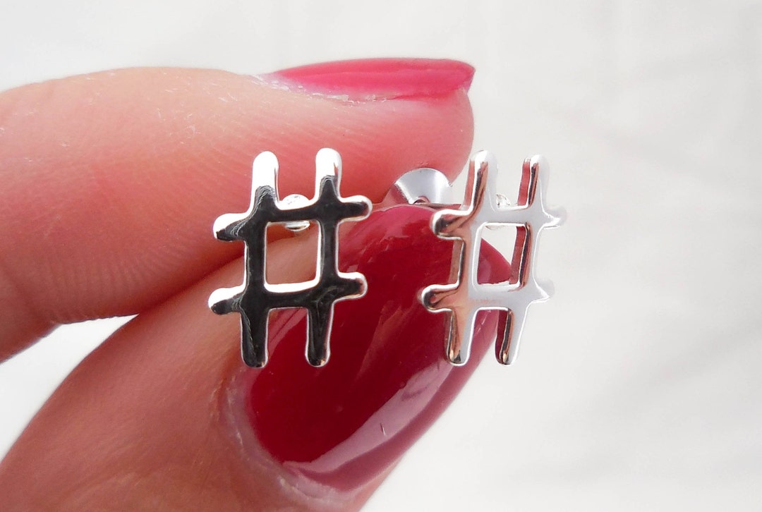 925 Sterling Silver Hashtag Stud Earrings, Hashtag Stud, Hashtag ...
