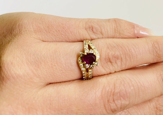 14K Yellow Gold Ruby and Dimond Ring Size 5 | Etsy