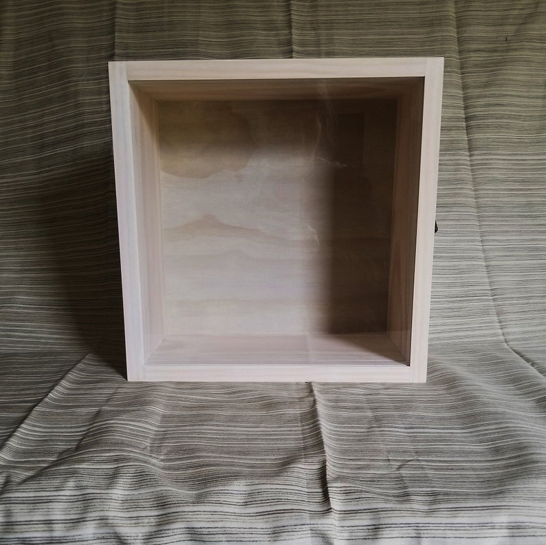 12 X 12 X 5 Wooden Shadow Box / Hinged Glass Lid / Display Case Box ...