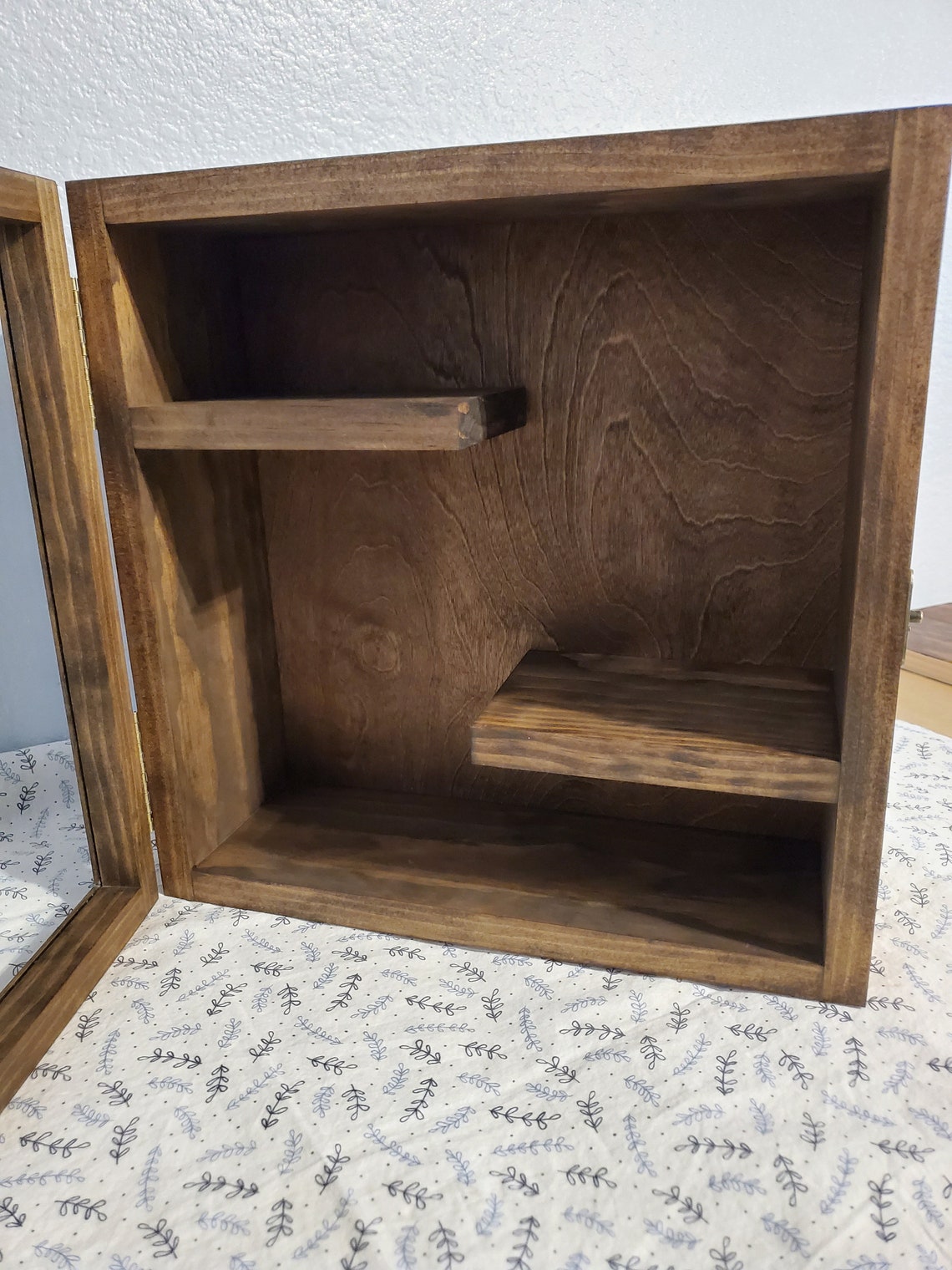 12 X 12 X 5 Wooden Shadow Box / Hinged Glass Lid / 2 Shelves / - Etsy