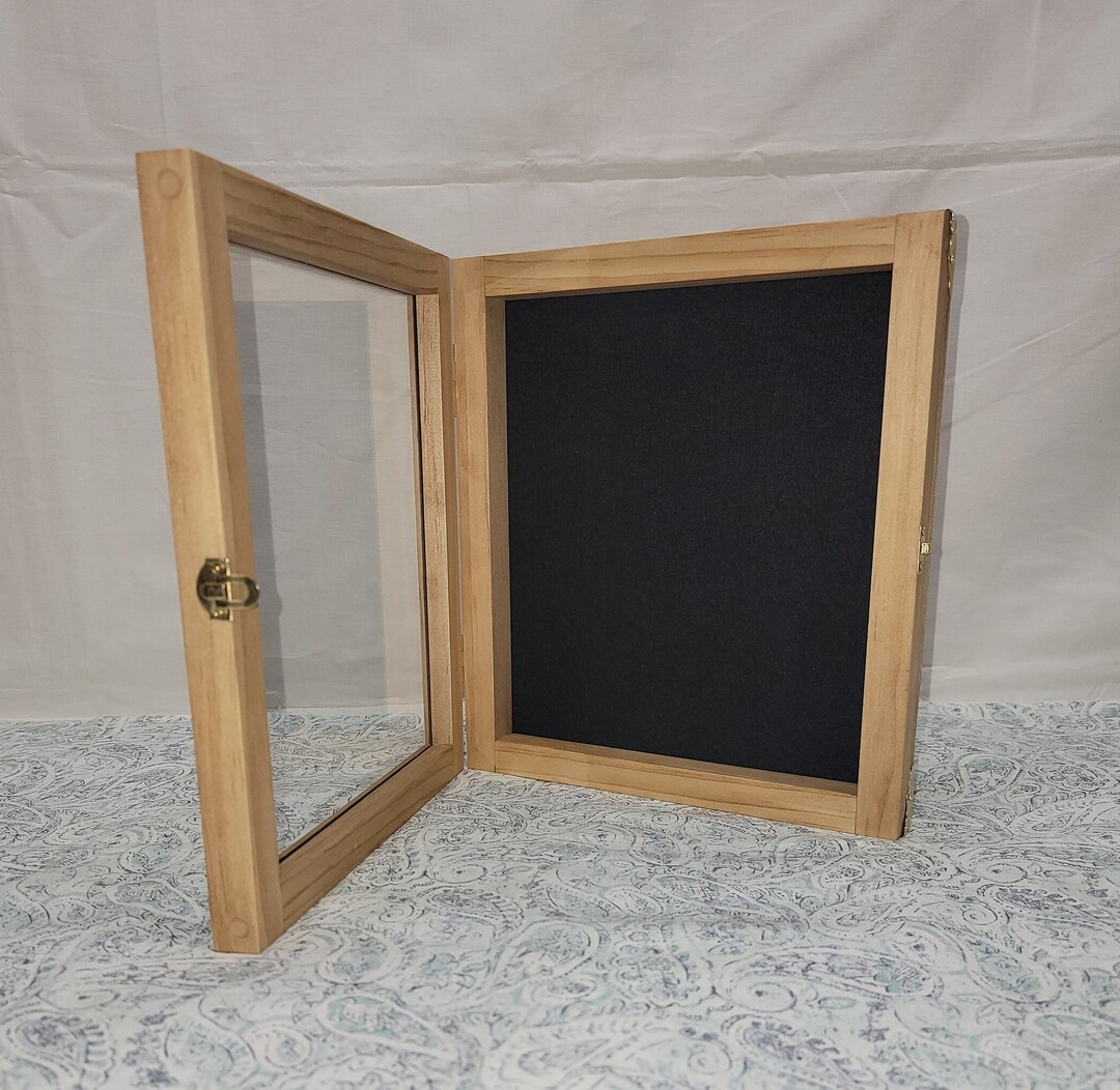 7 1/2 X 8 1/2 X 1 Wooden Shadow Box / Hinged Glass Lid / Brass Corners ...