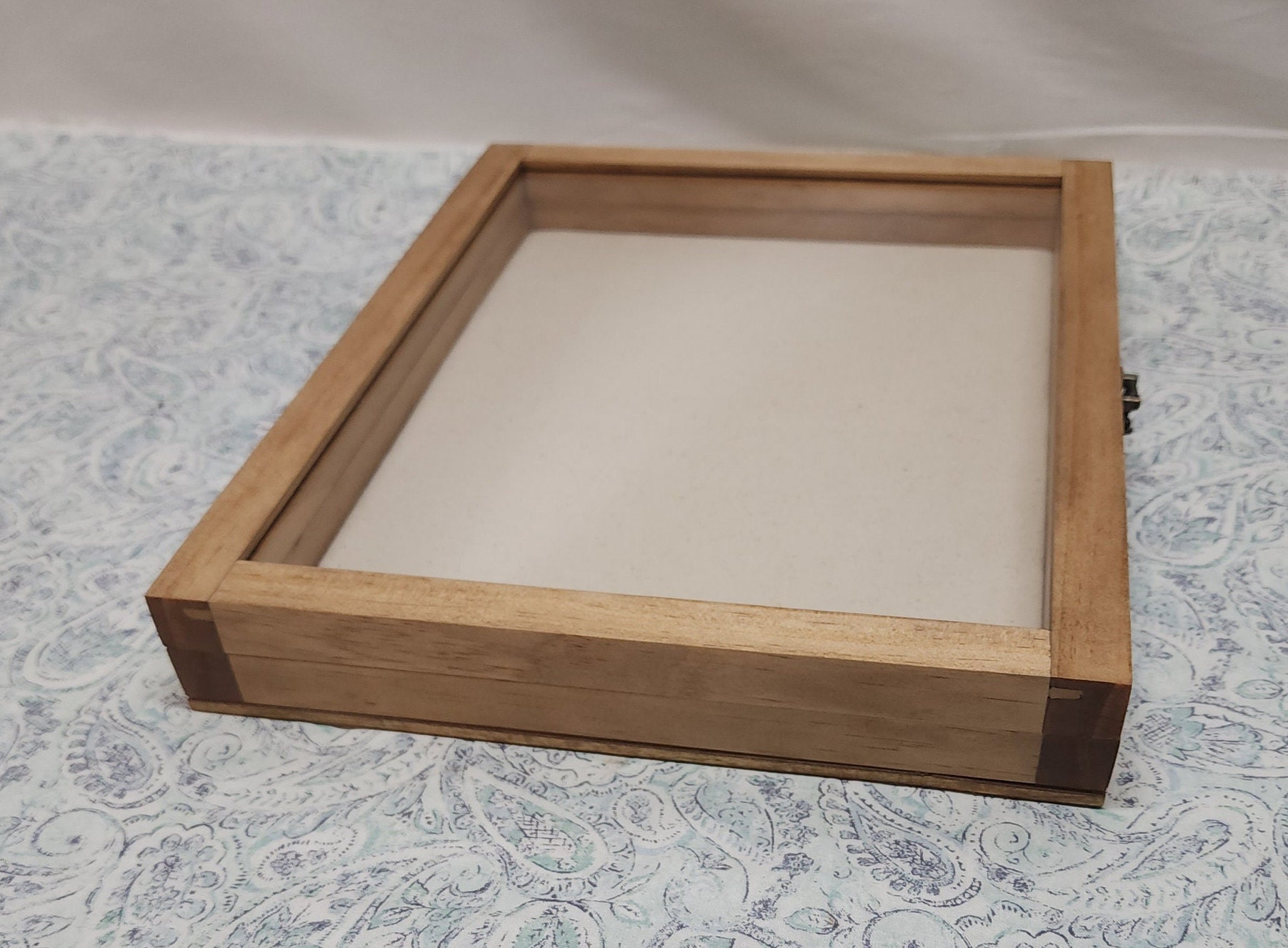 8 1/2 X 11 X 1 Wooden Shadow Box / Hinged Glass Lid / Cream Colored ...