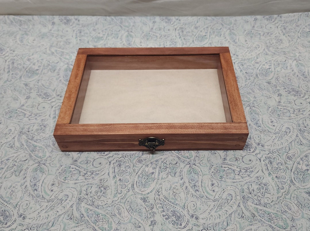 9 X 6 X 1 Wooden Shadow Box / Hinged Glass Lid / Cream Colored Felt on ...
