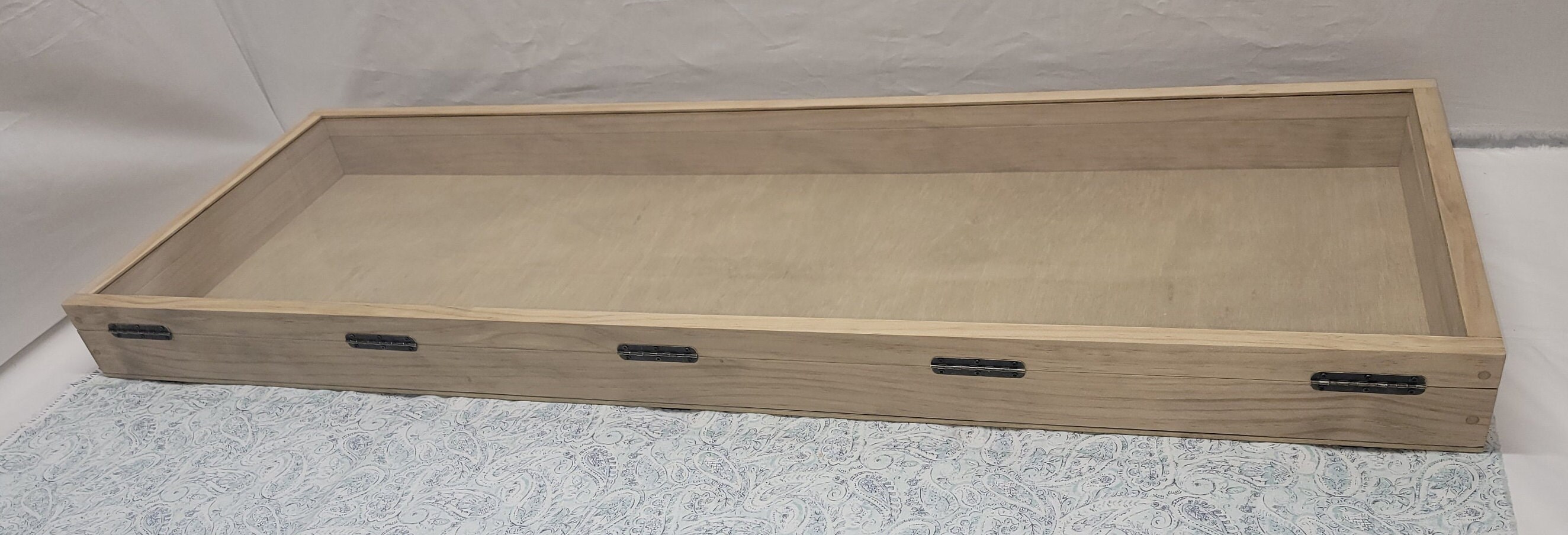 42 X 14 X 2 1/2 Wooden Shadow Box / Hinged Glass Lid / Display Case Box ...