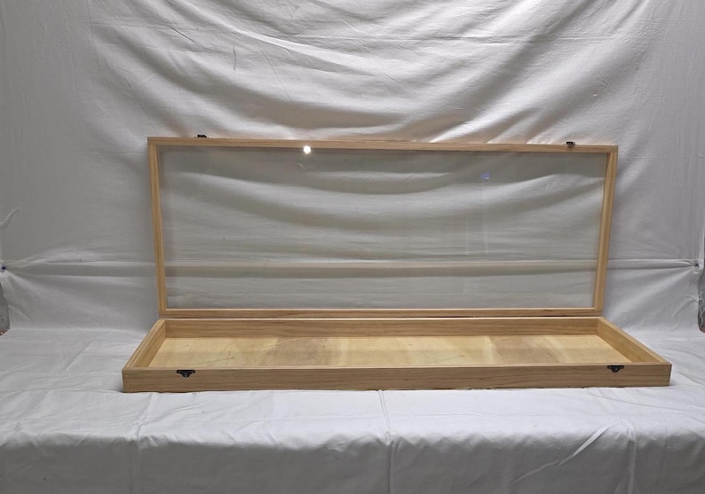 45 X 16 X 2 1/2 Wooden Shadow Box / Hinged Glass Lid / Display Case Box ...