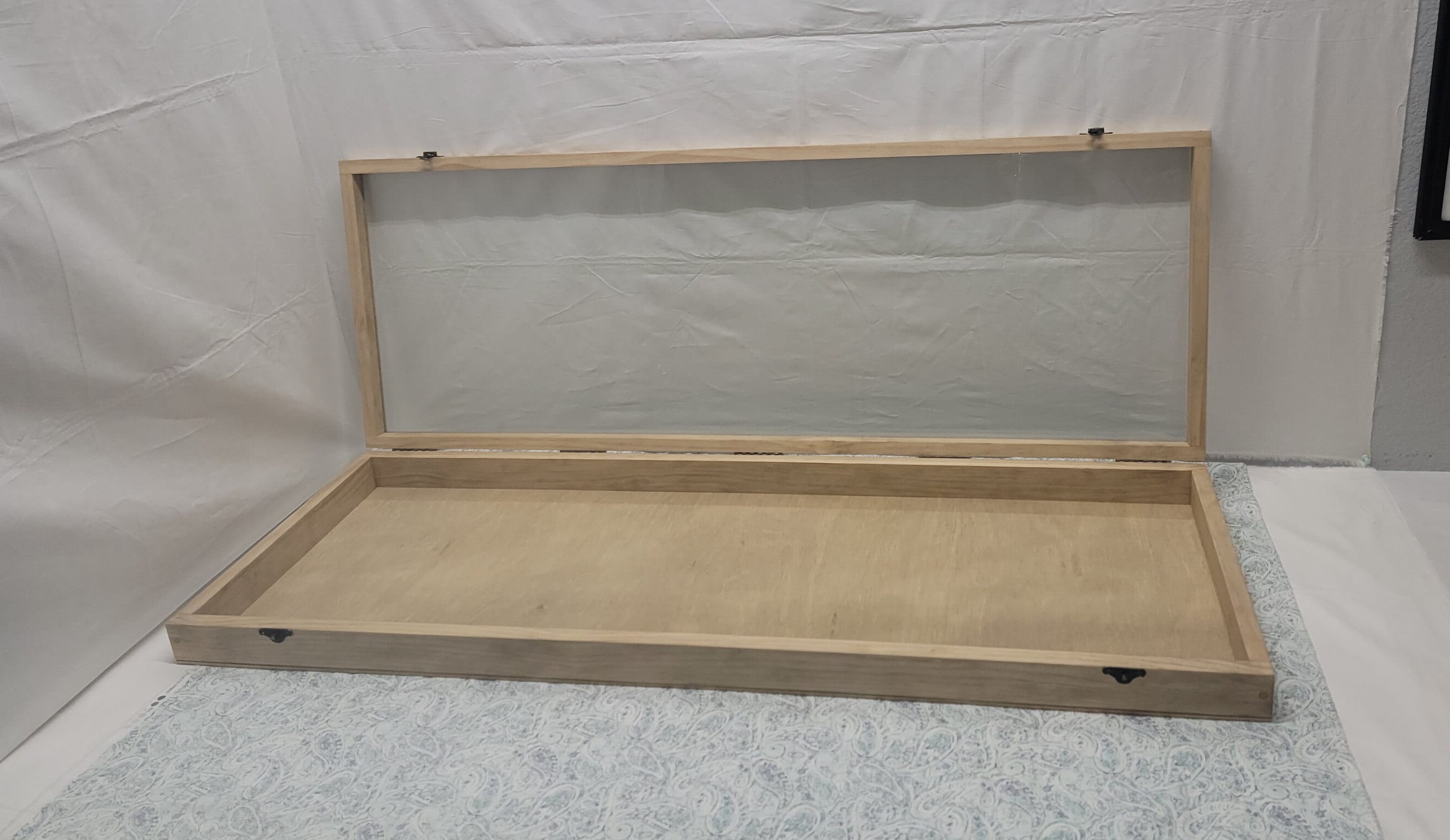 42 X 14 X 2 1/2 Wooden Shadow Box / Hinged Glass Lid / Display Case Box ...