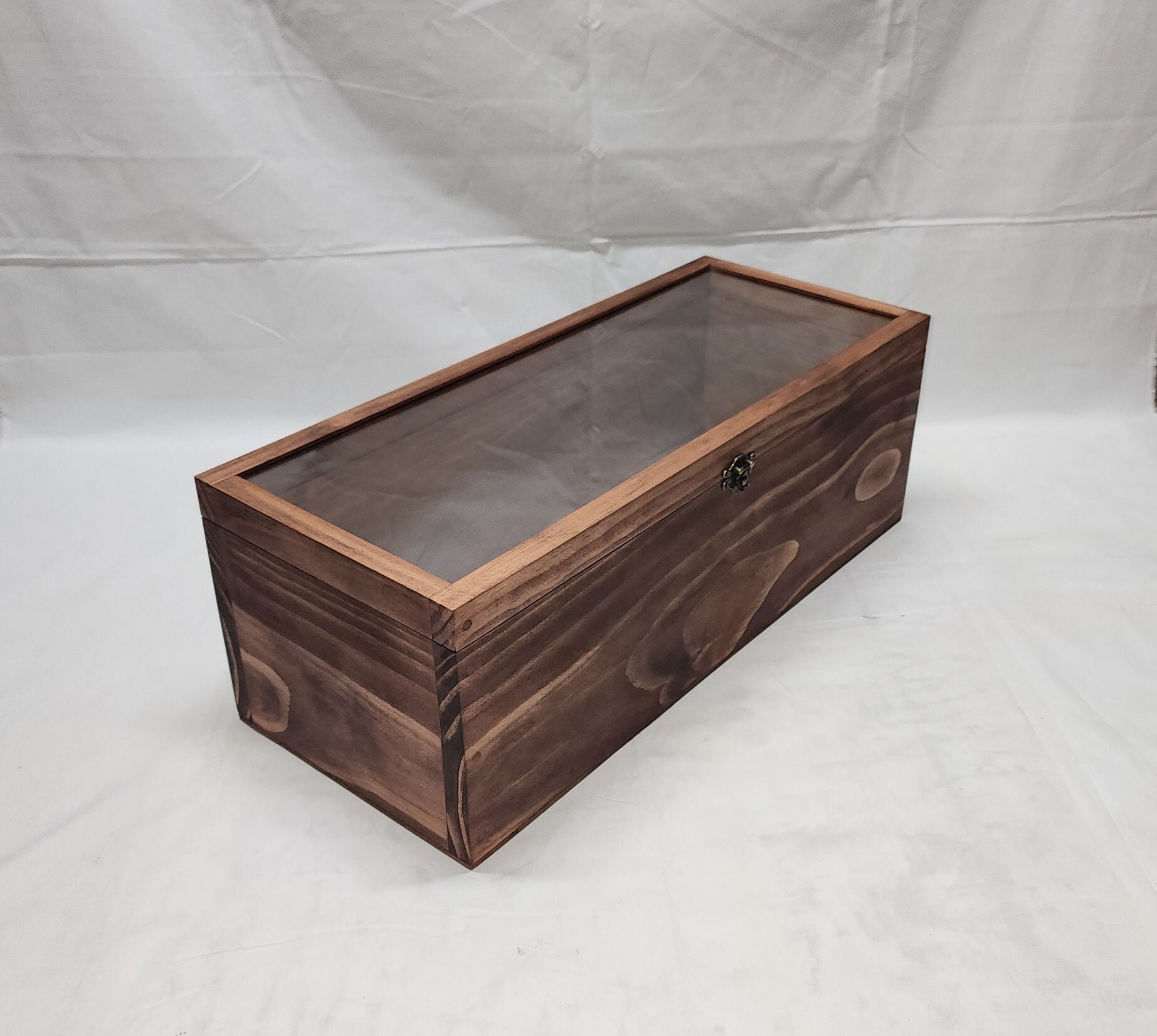 20 X 7 1/2 X 7 Wooden Shadow Box / Hinged Glass Lid / Display Case ...