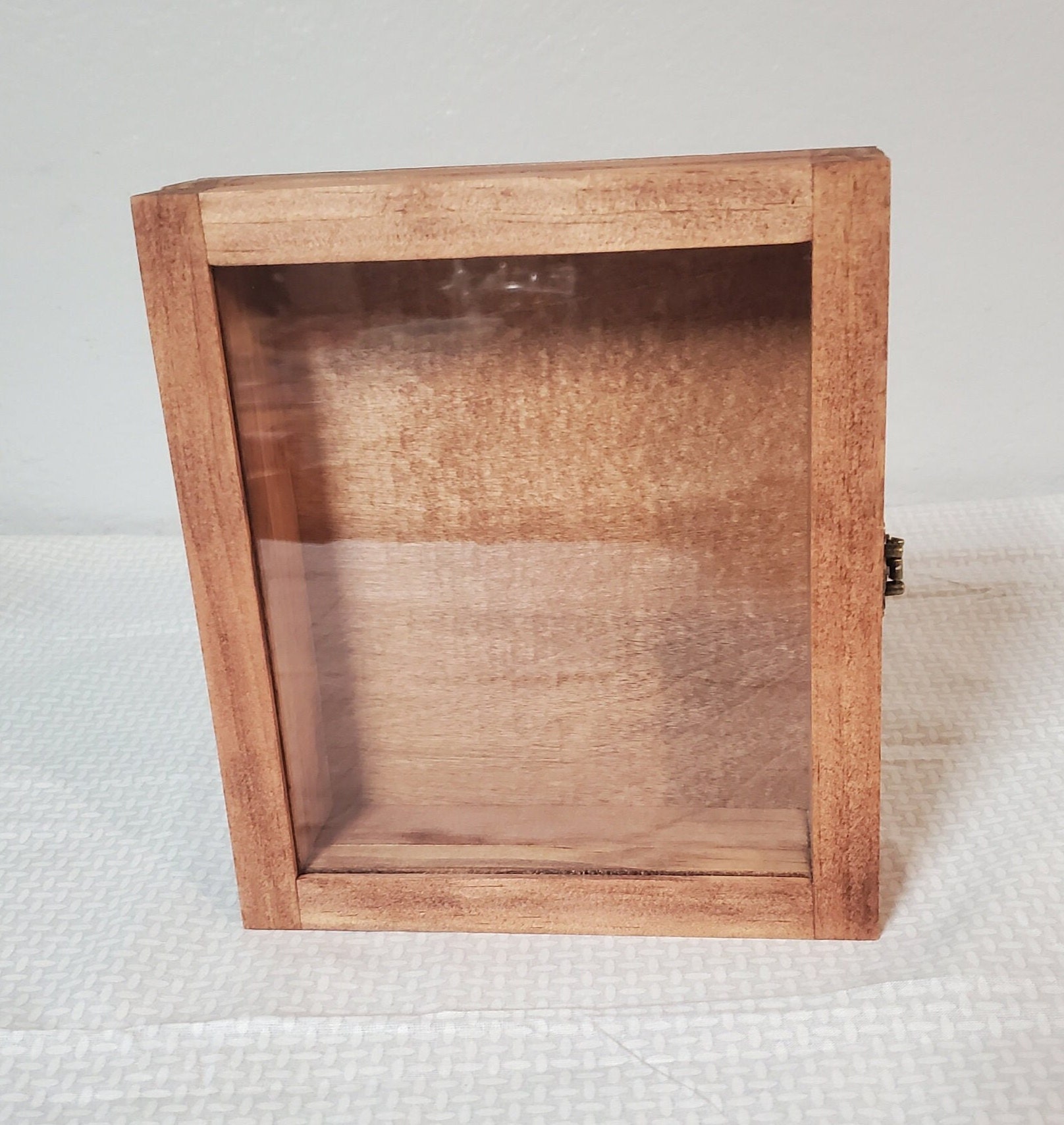 7 X 6 X 1 1/2 Wooden Shadow Box / Hinged Glass Lid / Display Case Box ...