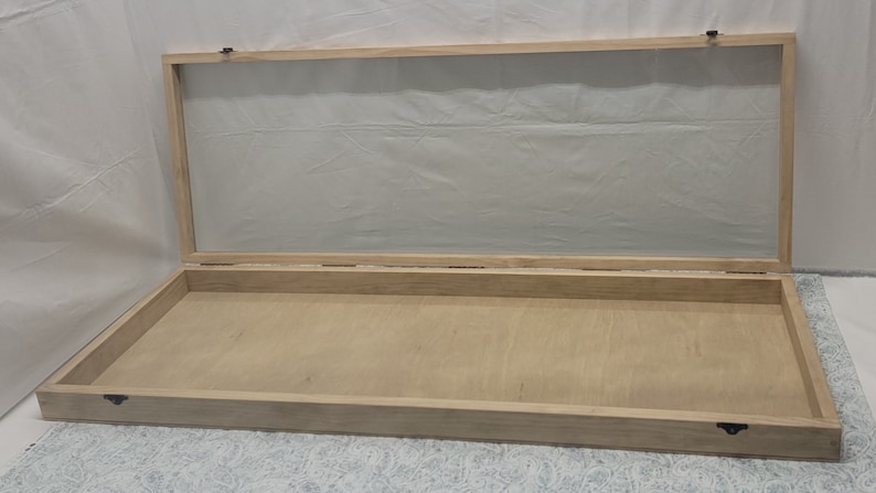 42 X 14 X 2 1/2 Wooden Shadow Box / Hinged Glass Lid / Display Case Box ...