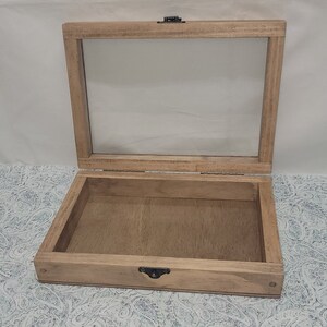 10 X 6 3/4 X 2 Wooden Shadow Box / Hinged Glass Lid / Display Case Box ...