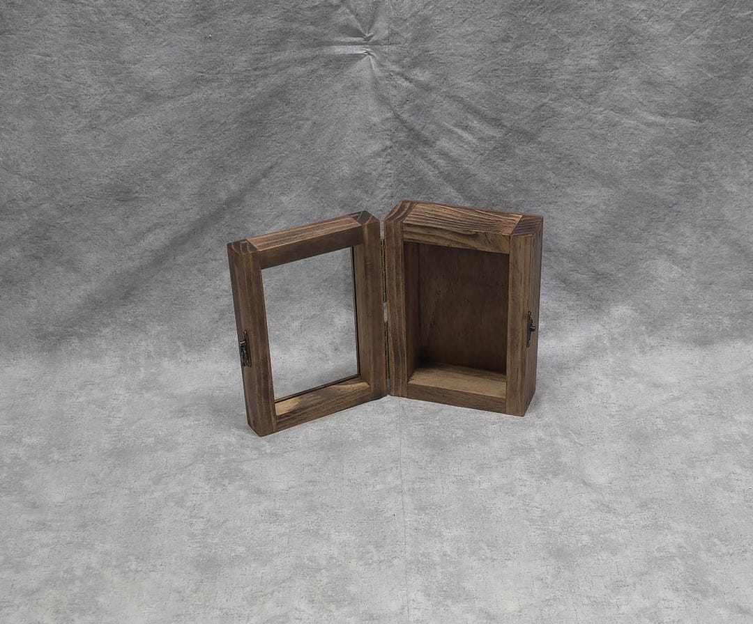 6 X 4 X 2 1/2 Wooden Shadow Box / Hinged Glass Lid / Display Case Box ...