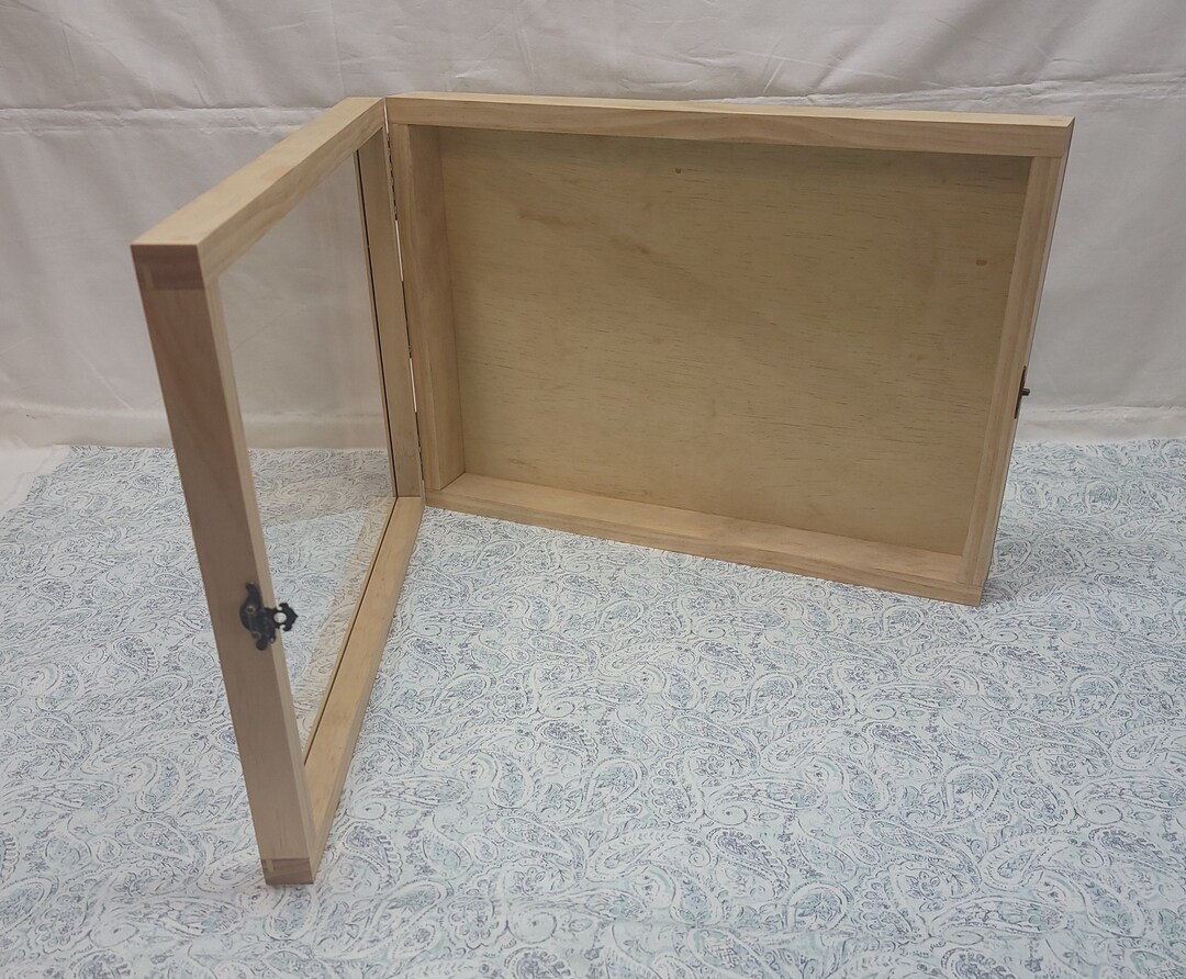 12 X 18 X 2 1/2 Wooden Shadow Box / Hinged Glass Lid / Display Case Box ...