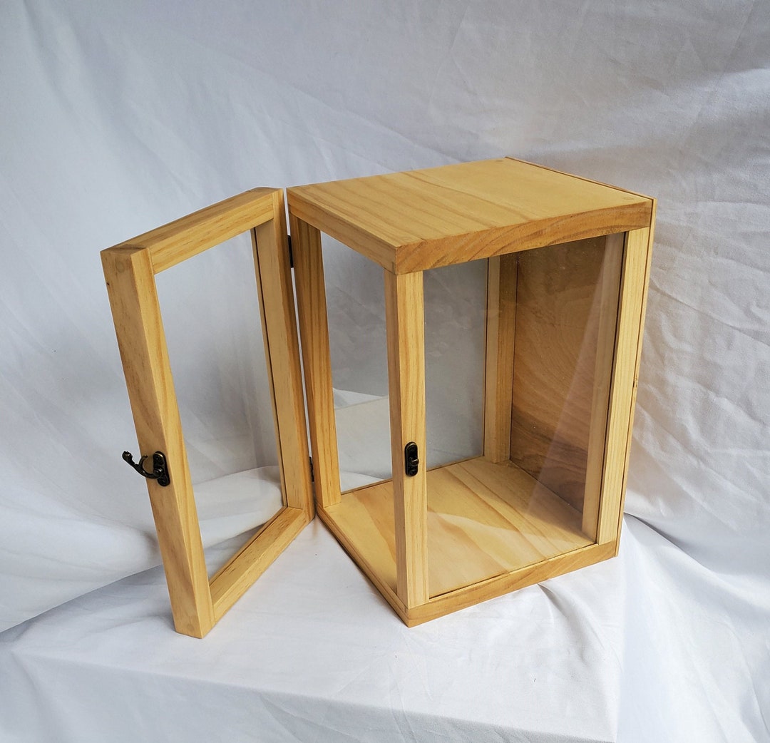 10 1/2 X 7 1/2 X 6 Wooden Shadow Box / 3 Sided Glass / Hinged Glass Lid ...