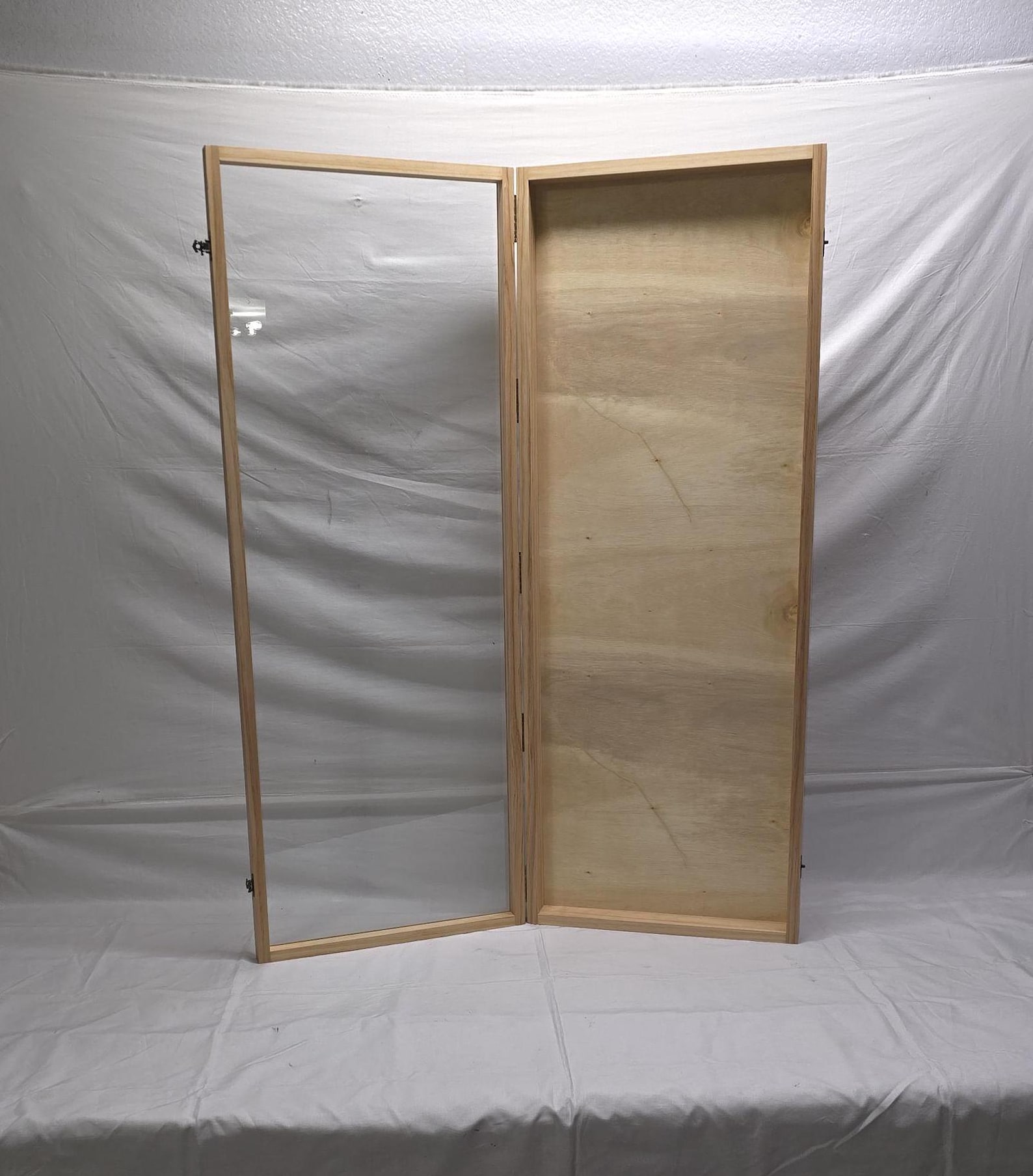 45 X 16 X 2 1/2 Wooden Shadow Box / Hinged Glass Lid / Display Case Box ...