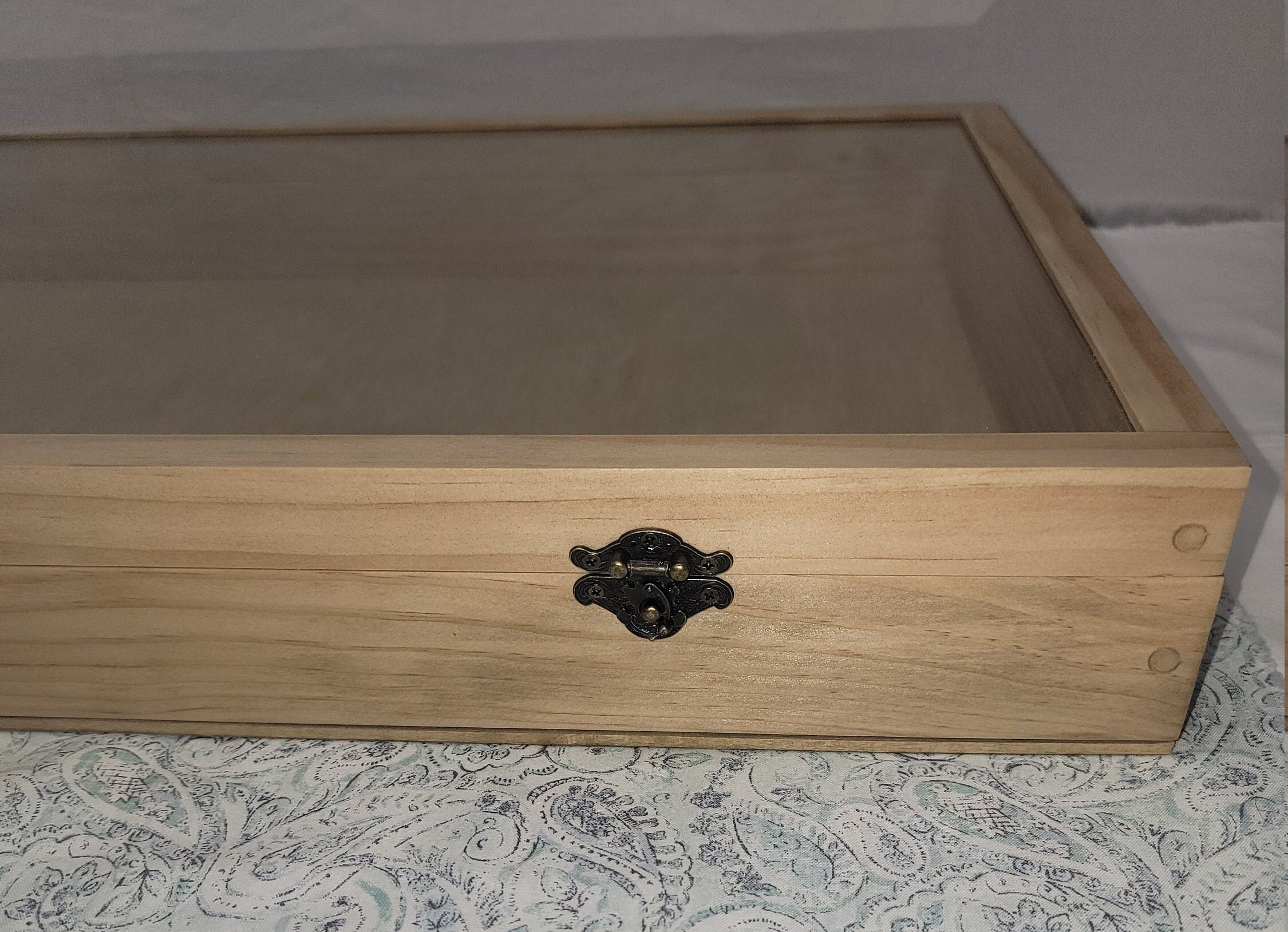 42 X 14 X 2 1/2 Wooden Shadow Box / Hinged Glass Lid / Display Case Box ...