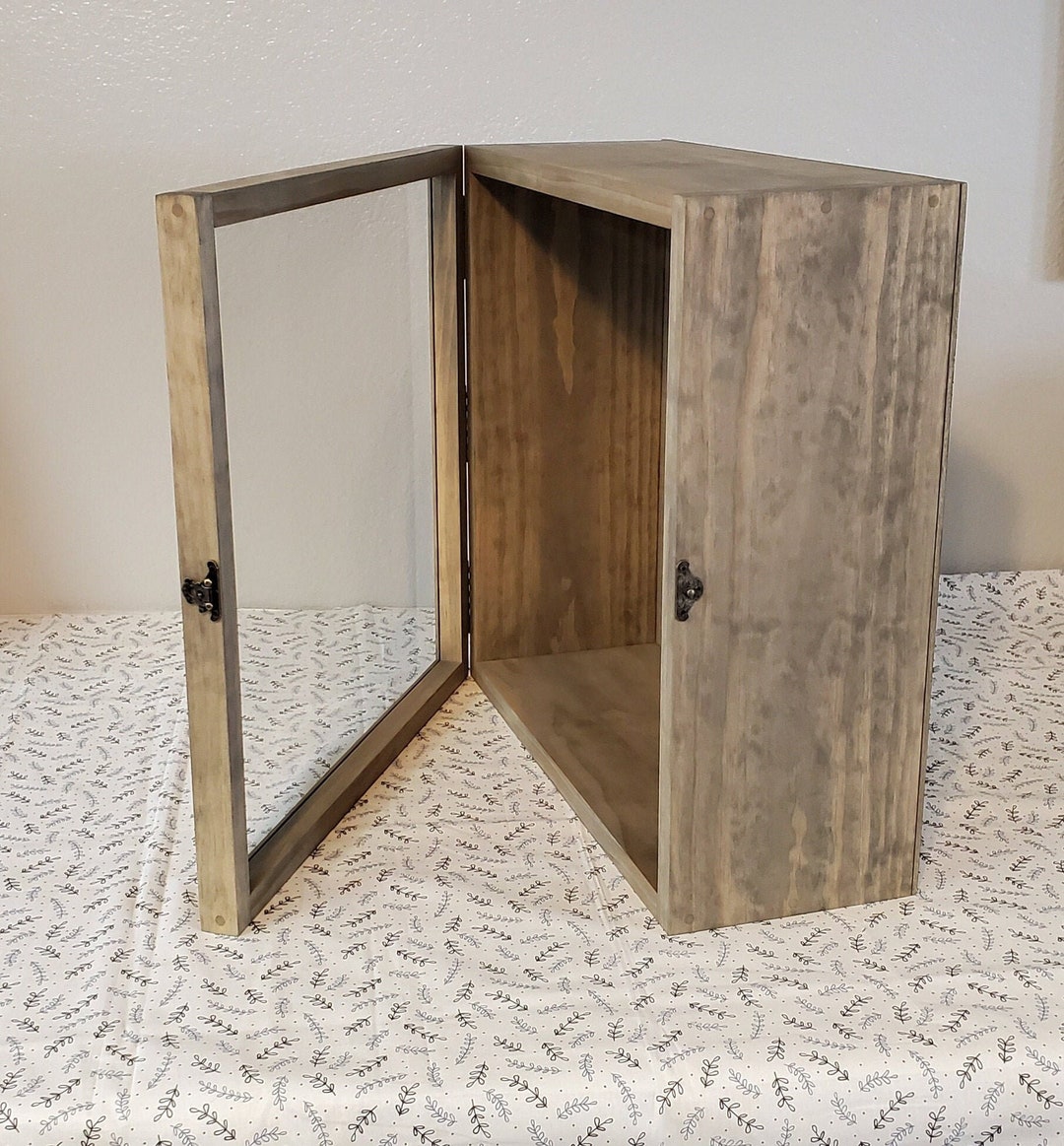 16 X 16 X 7 1/2 Wooden Shadow Box / Hinged Glass Lid / Display Case Box ...