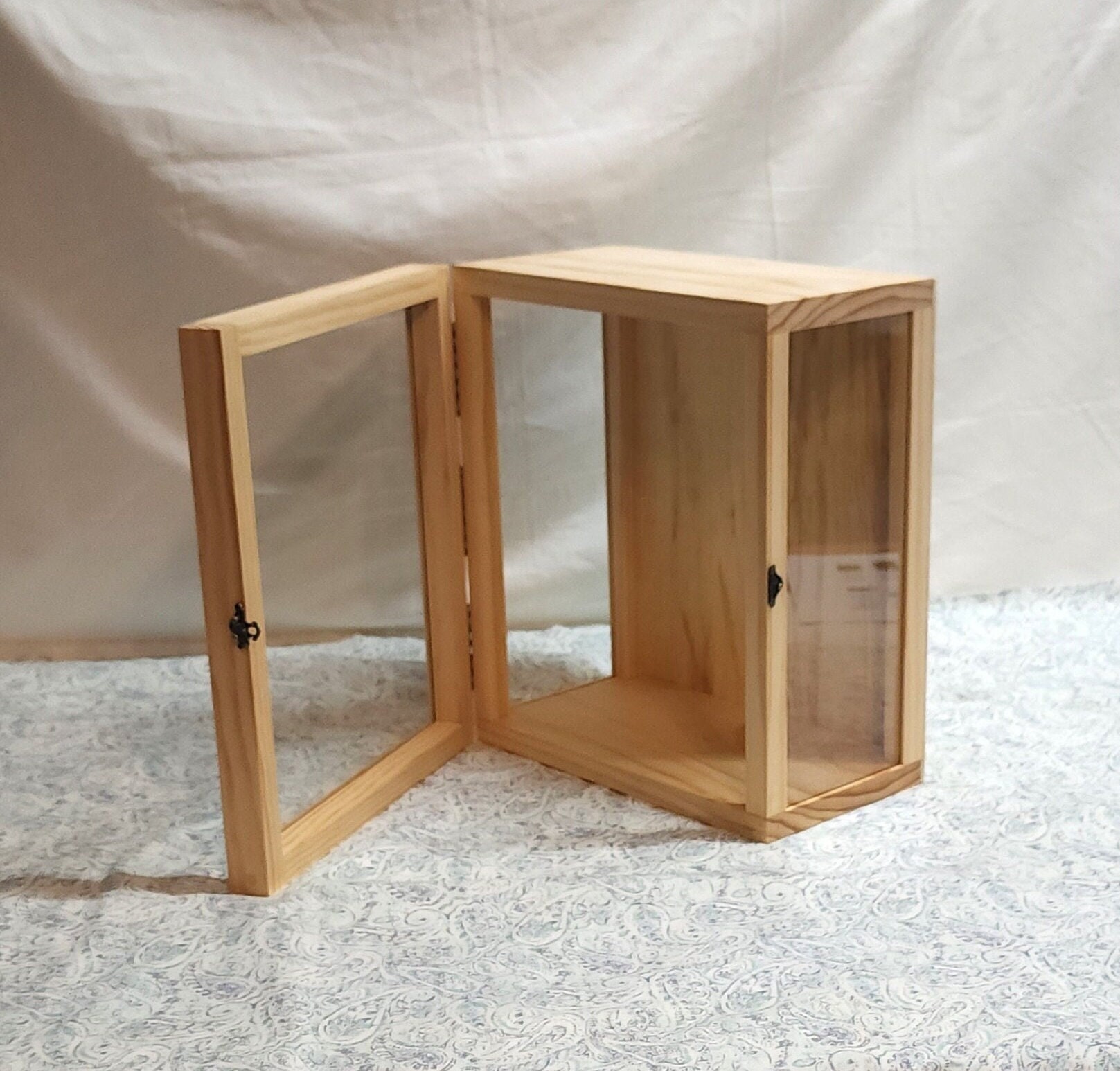 12 × 10 X 6 Wooden Shadow Box / 3 Sided Glass / Hinged Glass Lid ...