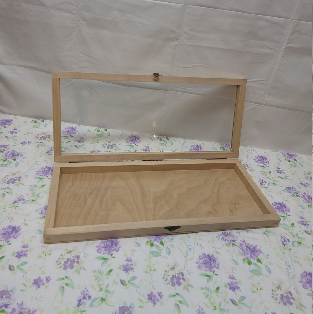 20 X 8 X 1 1/2 Wooden Shadow Box / Hinged Glass Lid / Display Case ...