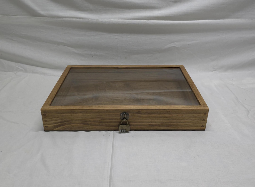 18 X 12 X 2 1/2 Wooden Shadow Box / Hinged Glass Lid / Combo Lock ...