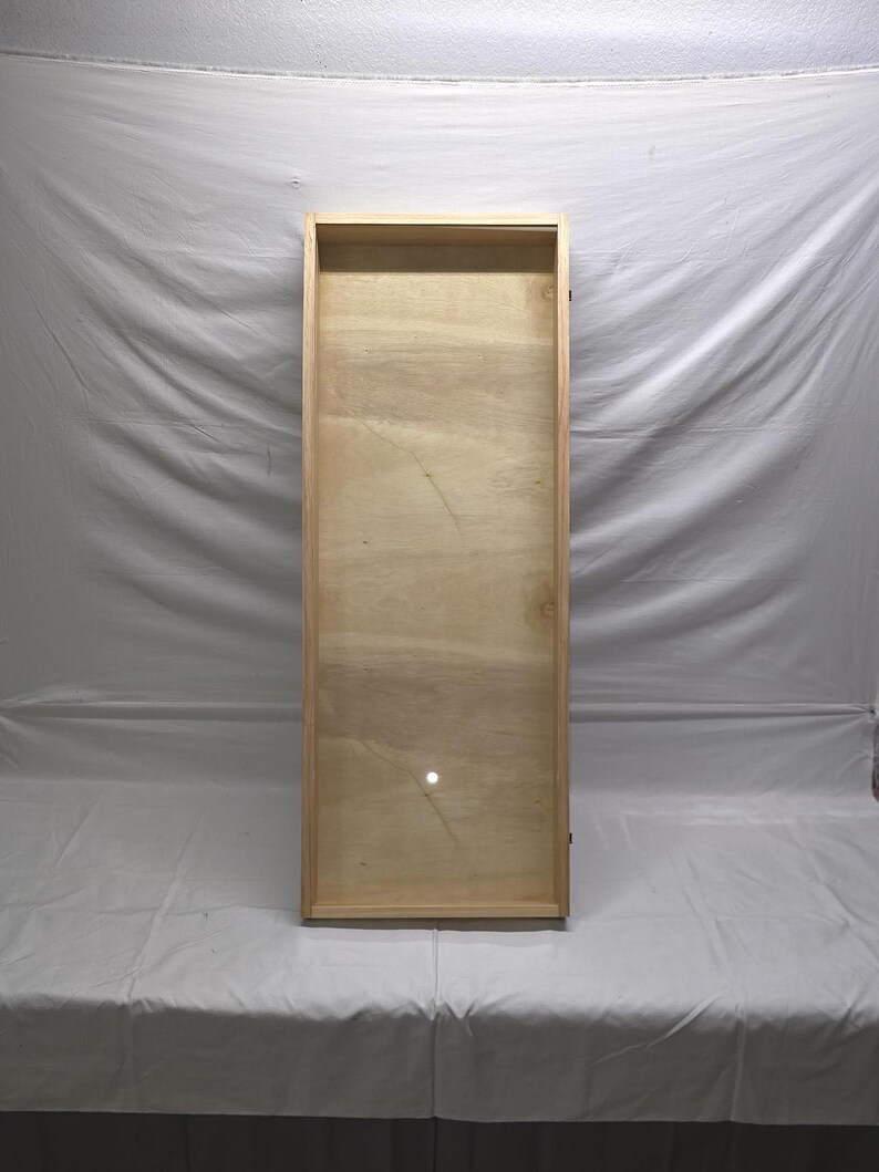 45 X 16 X 2 1/2 Wooden Shadow Box / Hinged Glass Lid / Display Case Box ...
