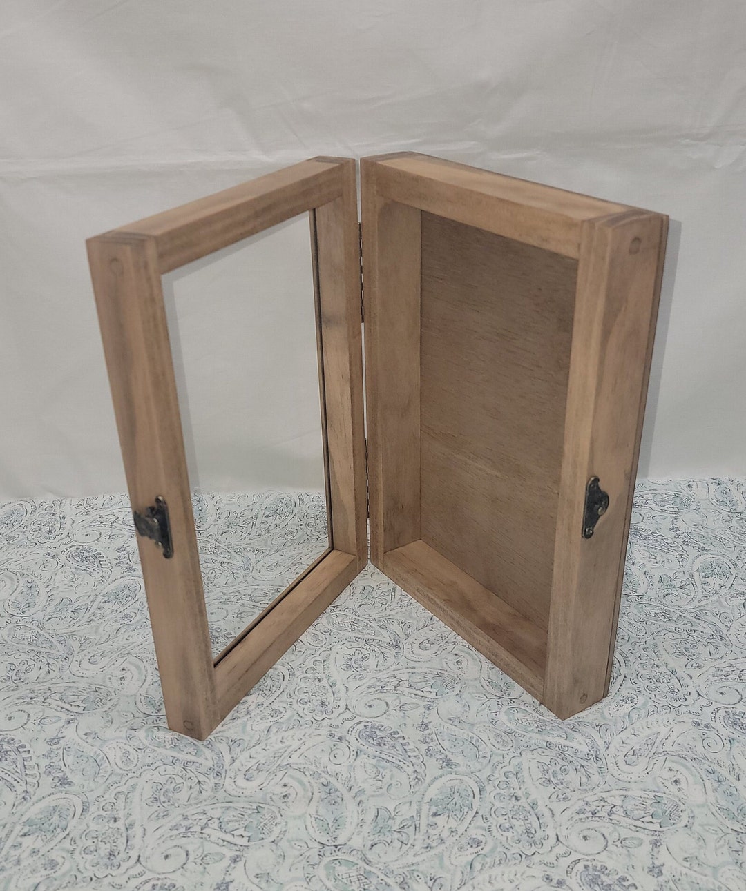 10 X 6 3/4 X 2 Wooden Shadow Box / Hinged Glass Lid / Display Case Box ...