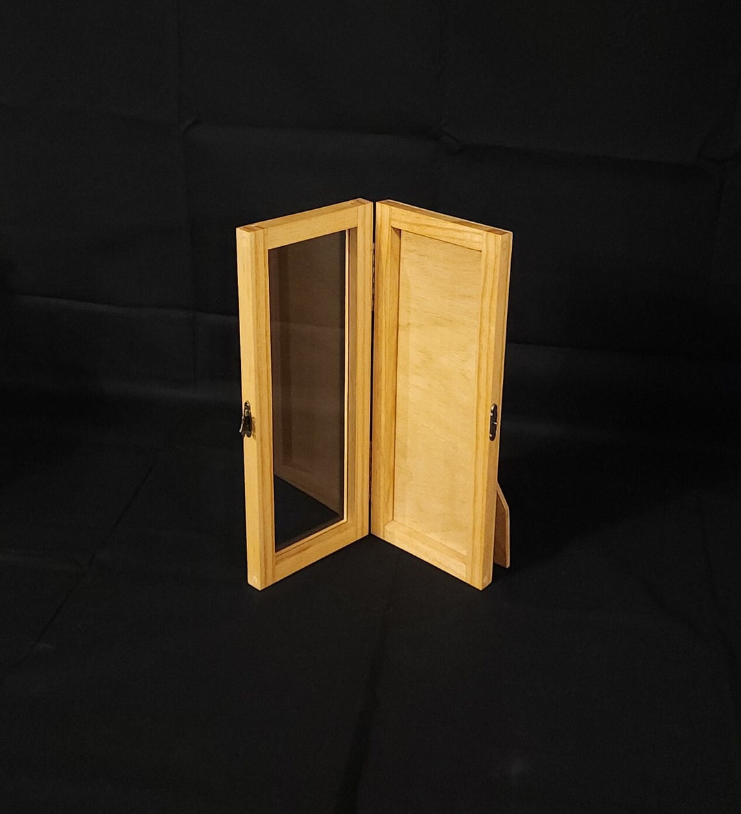 12 X 4 X 3/4 Wooden Shadow Box / Hinged Glass Lid / Kickstand / Display ...
