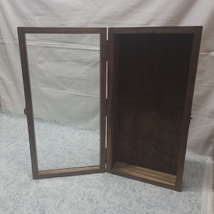 19 X 9 X 3 1/4 Wooden Shadow Box / Hinged Glass Lid / Display Case ...