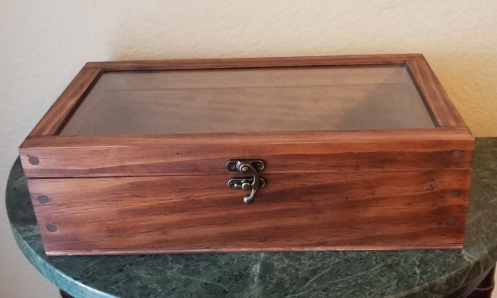 11 X 5 1/2 X 3 1/4 Wooden Shadow Box / Hinged Glass Lid / Jewelry ...