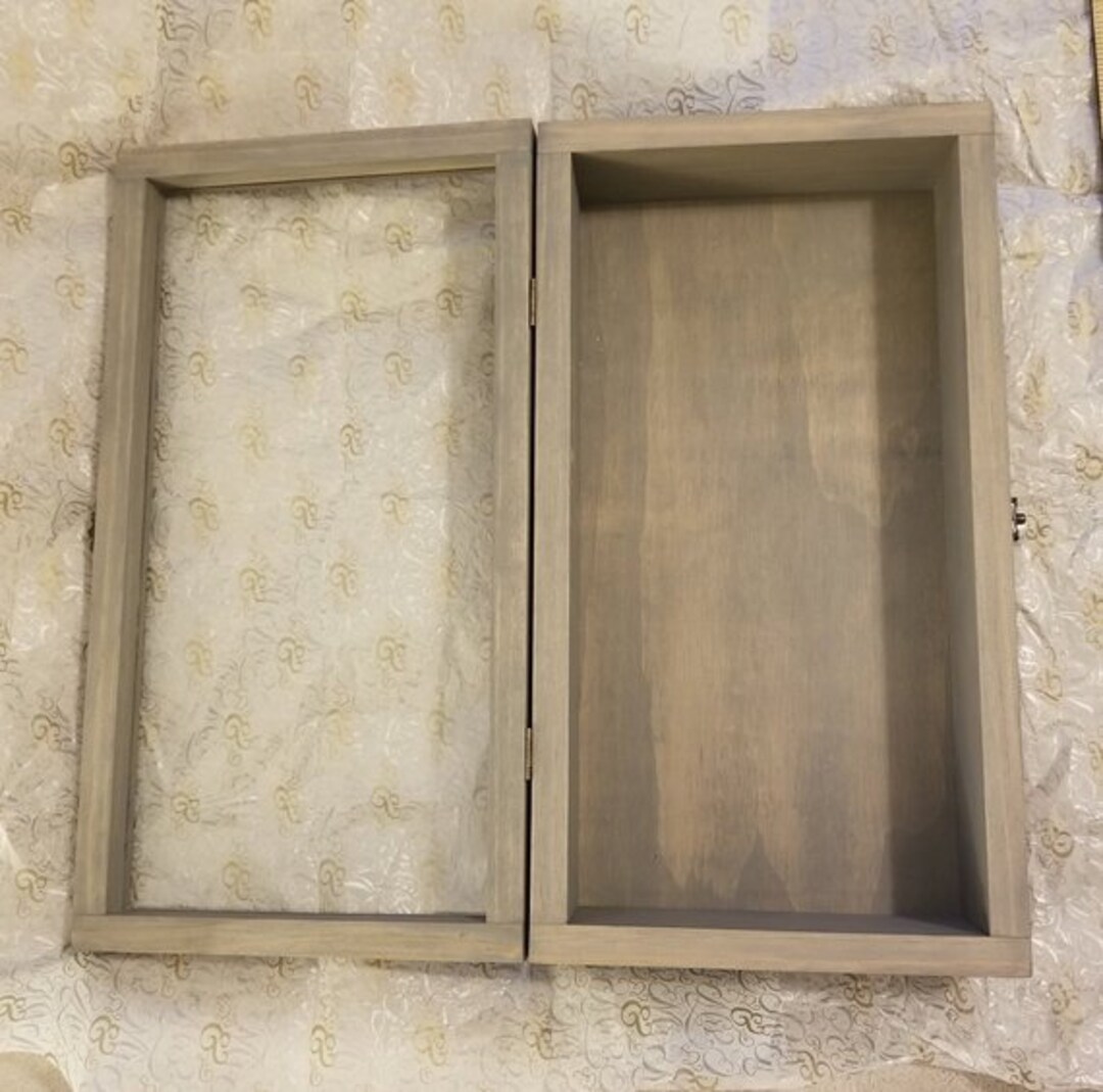 16 X 8 X 3 1/4 Wooden Shadow Box / Hinged Glass Lid / Display Case Box ...