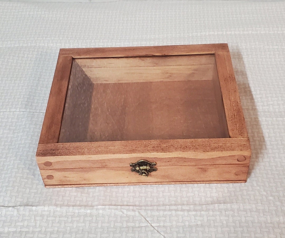 7 X 6 X 1 1/2 Wooden Shadow Box / Hinged Glass Lid / Display Case Box ...