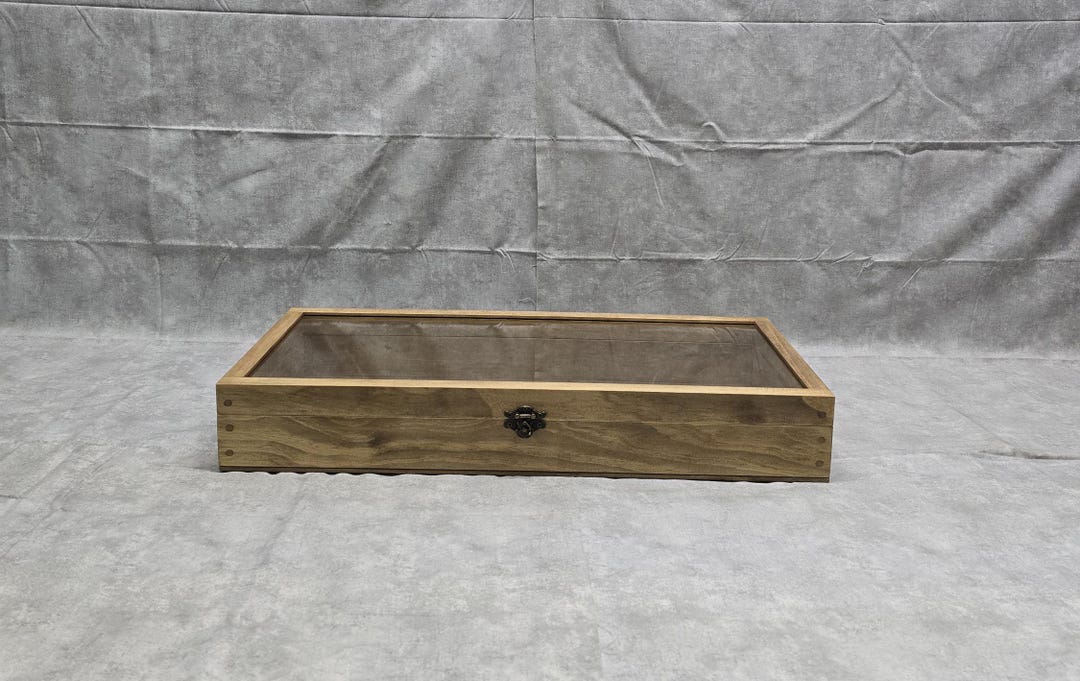 20 X 8 3/4 X 2 1/2 Wooden Shadow Box / Hinged Glass Lid / Display Case ...