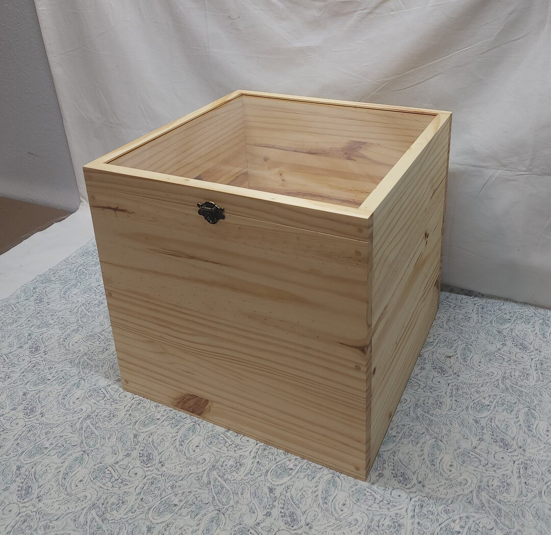 14 X 14 X 14 Wooden Shadow Box / Hinged Glass Lid / Deep Display Case ...