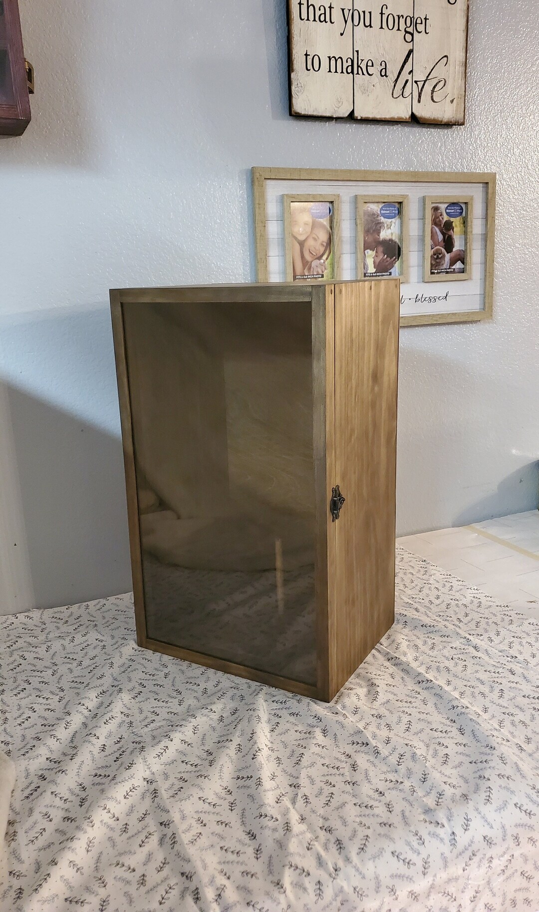 21 X 12 X 10 Wooden Shadow Box / Hinged Glass Lid / Dowel in the Bottom ...