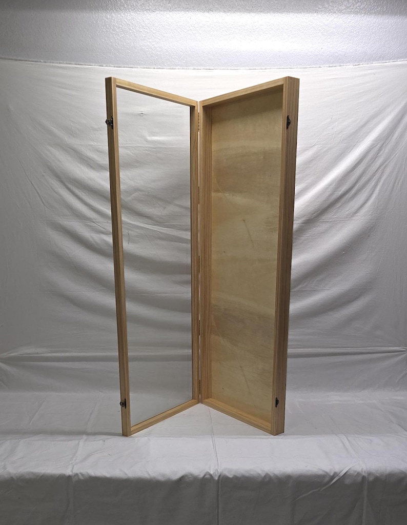 45 X 16 X 2 1/2 Wooden Shadow Box / Hinged Glass Lid / Display Case Box ...