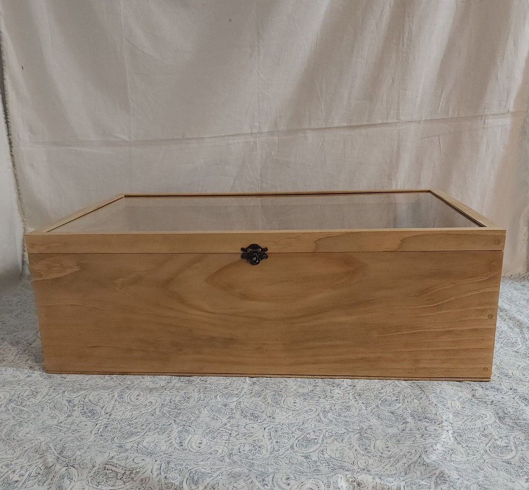 15 X 24 X 8 Wooden Shadow Box / Hinged Glass Lid / Display Case Box ...