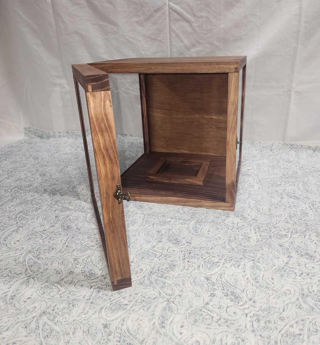 10 X 10 X 10 Wooden Shadow Box / 3 Sided Glass / Hinged Glass Lid ...