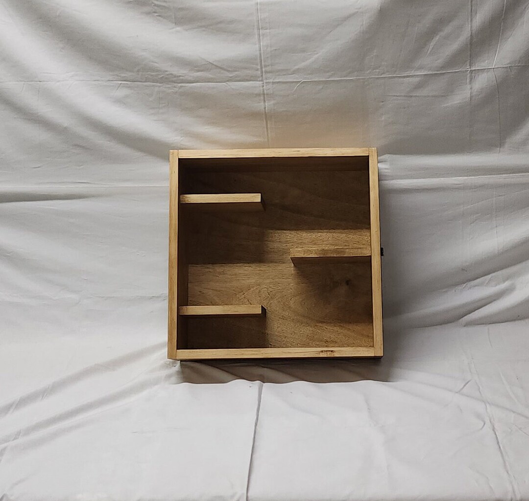 16 1/2 X 16 1/2 X 5 Wooden Shadow Box / Hinged Glass Lid / 3 Staggered ...