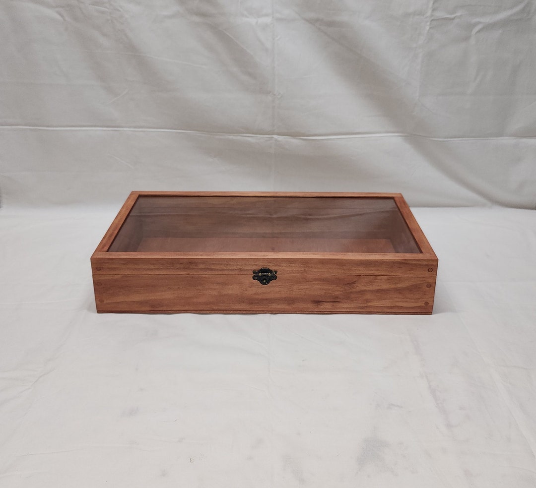 19 X 9 X 3 1/4 Wooden Shadow Box / Hinged Glass Lid / Display Case Box ...