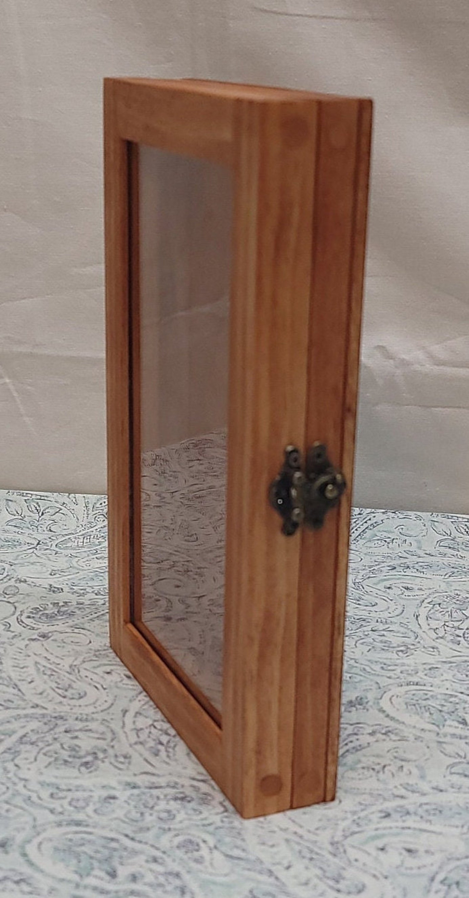 4 X 7 X 3/4 Wooden Shadow Box / Hinged Glass Lid / Display Case Box ...