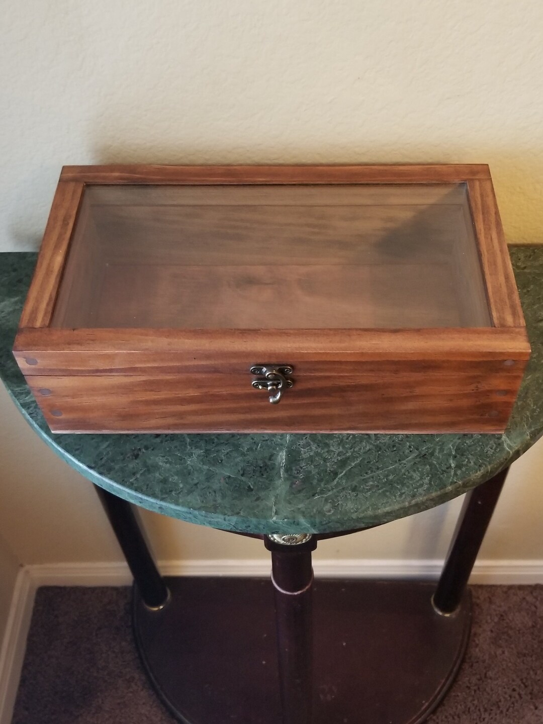 11 X 5 1/2 X 3 1/4 Wooden Shadow Box / Hinged Glass Lid / Jewelry ...