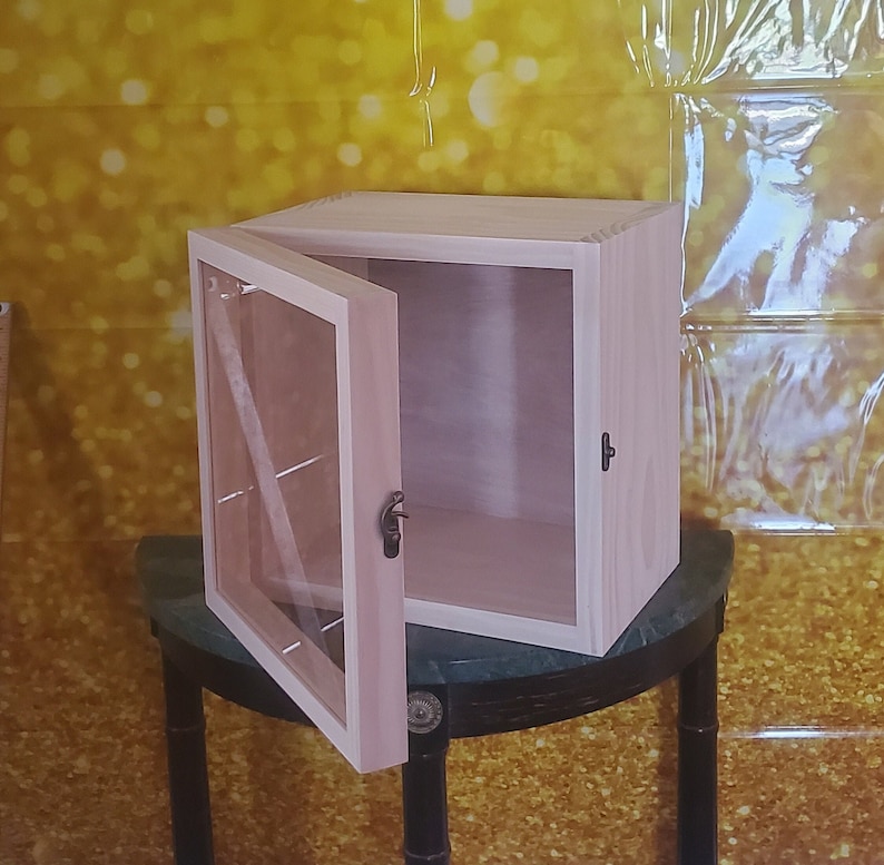 10 X 10 X 8 1/4 Wooden Shadow Box / Hinged Glass Lid / Display Case Box ...