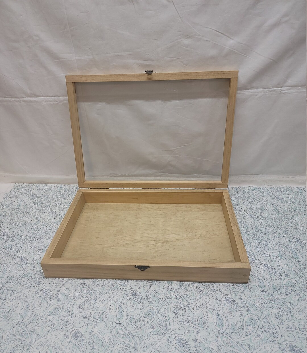 18 X 12 X 2 1/2 Wooden Shadow Box / Hinged Glass Lid / Display Case Box ...