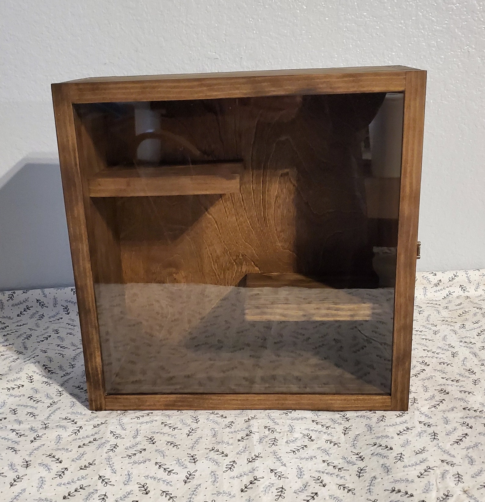 12 X 12 X 5 Wooden Shadow Box / Hinged Glass Lid / 2 Shelves / - Etsy