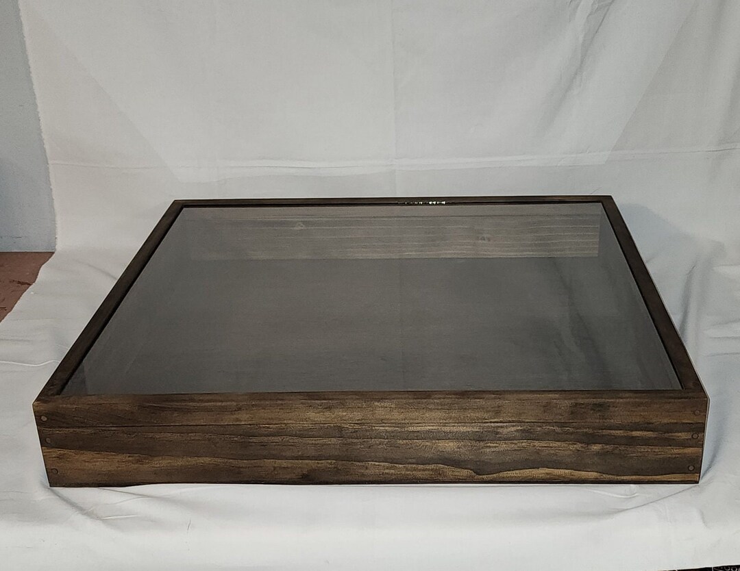 26 X 23 X 3 1/2 Wooden Shadow Box / Hinged Glass Lid / Display Case Box ...