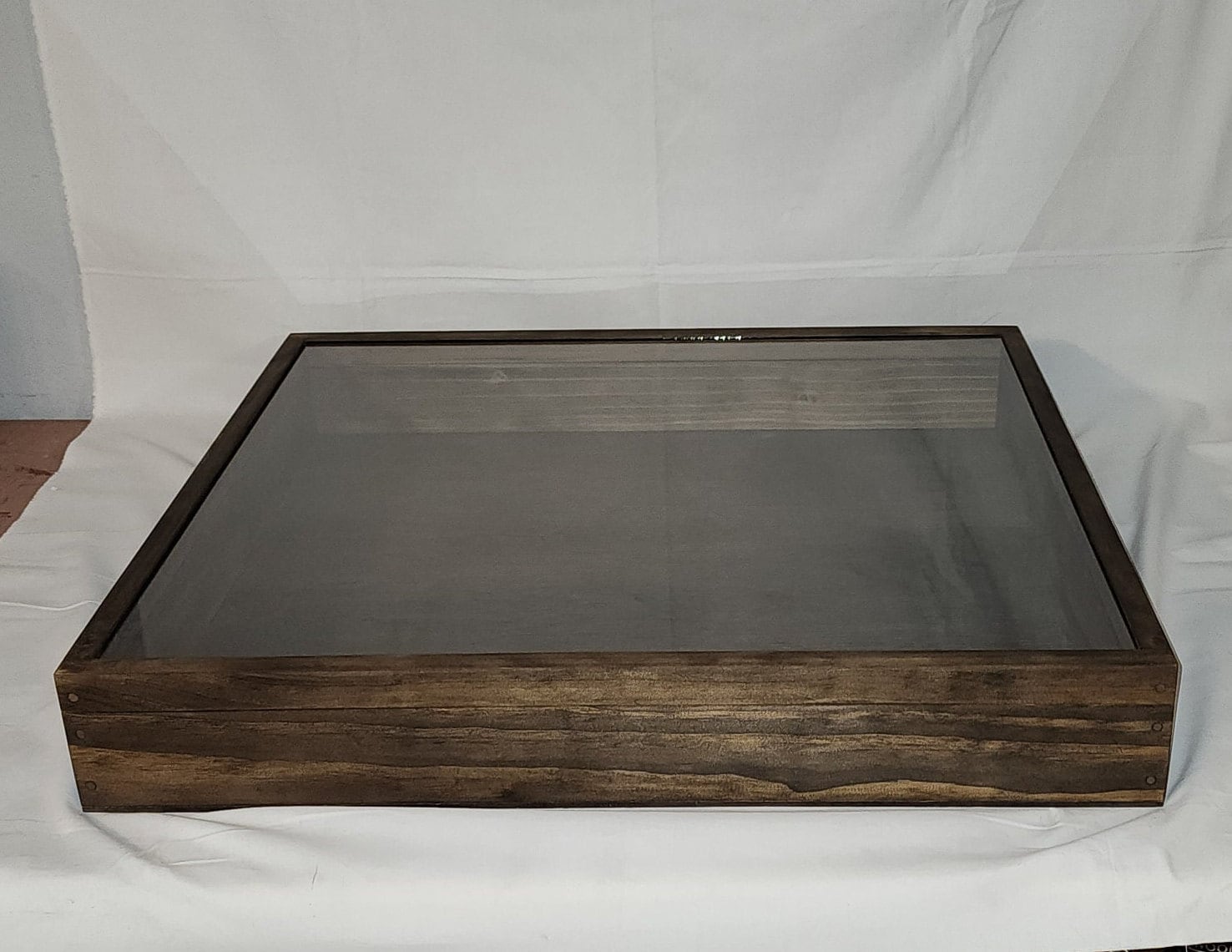 26 X 23 X 3 1/2 Wooden Shadow Box / Hinged Glass Lid / Display Case Box ...