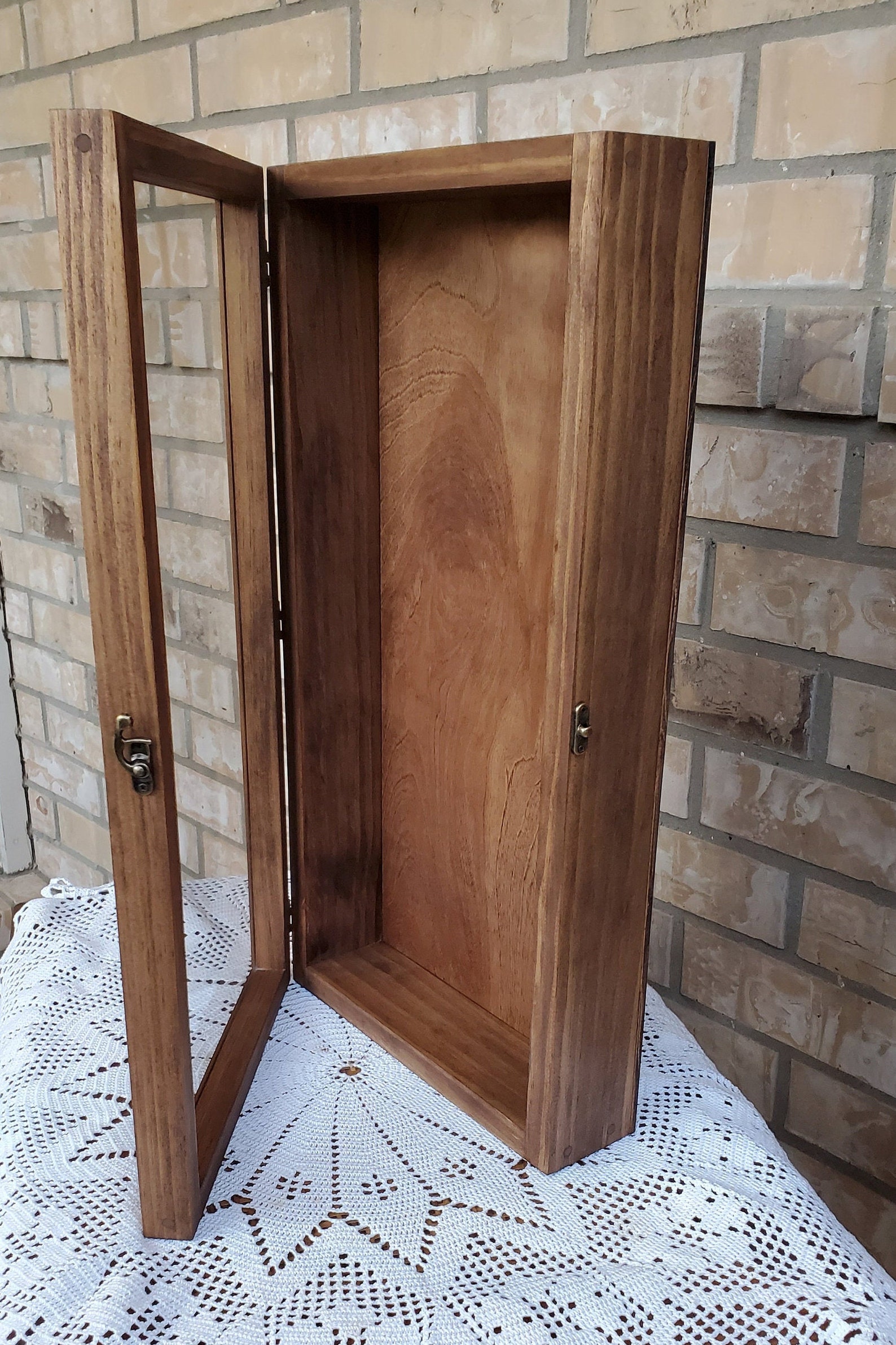 19 X 9 X 3 1/4 Wooden Shadow Box / Hinged Glass Lid / Display Case Box ...